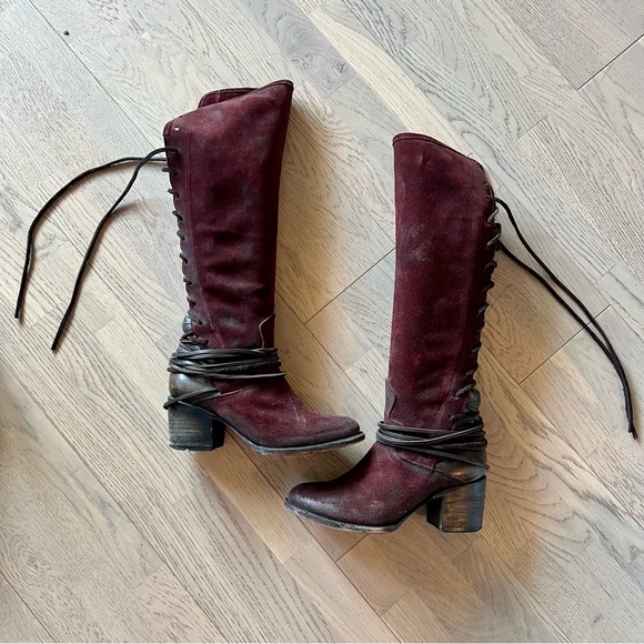 Freebird by Steven | Shoes | Lace Back Coal Freebird Heeled Boots | Poshmark